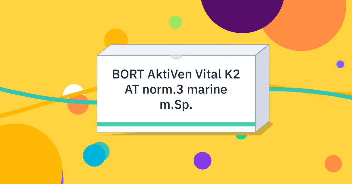 Symbolbild: Packung mit der Aufschrift BORT AktiVen Vital K2 AT norm.3 marine m.Sp. (PZN 13741850) – Verfügbarkeit und Bezug in Apotheken in Frankfurt am Main