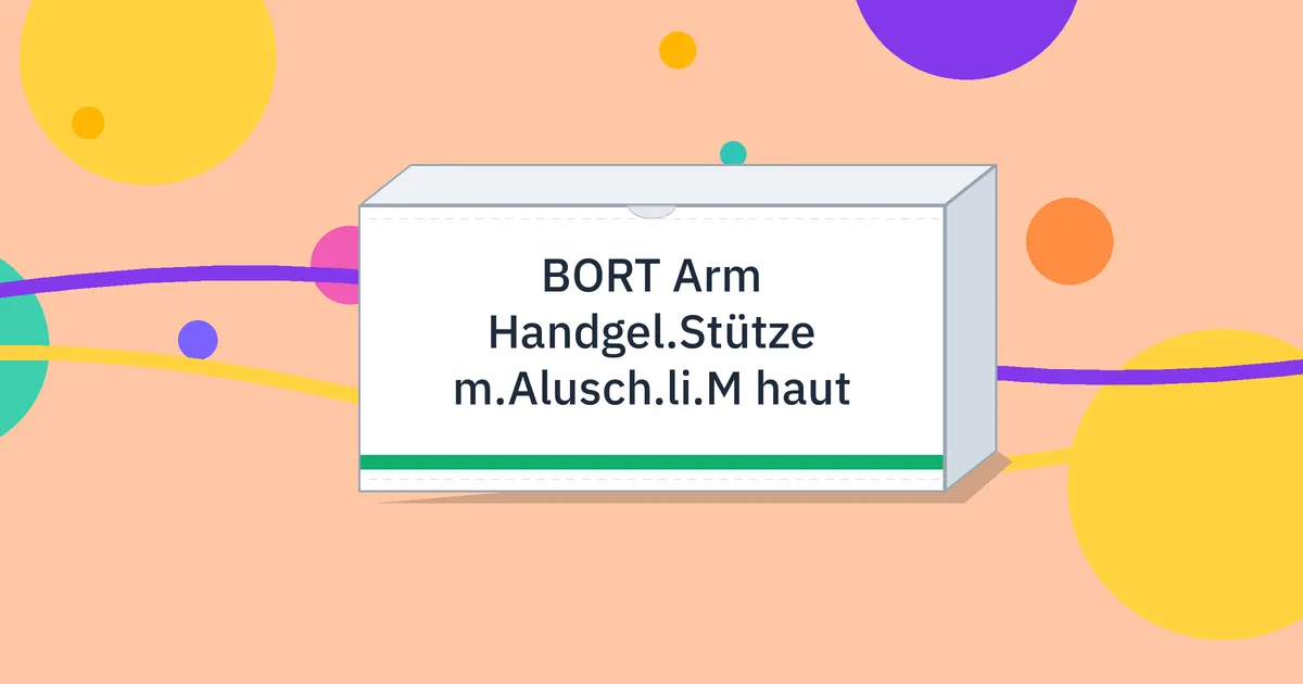 Symbolbild: Packung mit der Aufschrift BORT Arm Handgel.Stütze m.Alusch.li.M haut (PZN 03076707) – Verfügbarkeit und Bezug in Apotheken in Frankfurt am Main