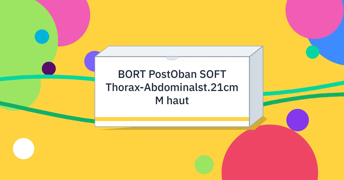 Symbolbild: Packung mit der Aufschrift BORT PostOban SOFT Thorax-Abdominalst.21cm M haut (PZN 11583720) – Verfügbarkeit und Bezug in Apotheken in Frankfurt am Main