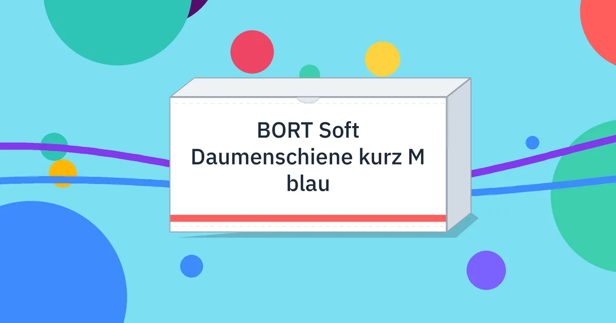 Symbolbild: Packung mit der Aufschrift BORT Soft Daumenschiene kurz M blau (PZN 01256664) – Verfügbarkeit und Bezug in Apotheken in Frankfurt am Main