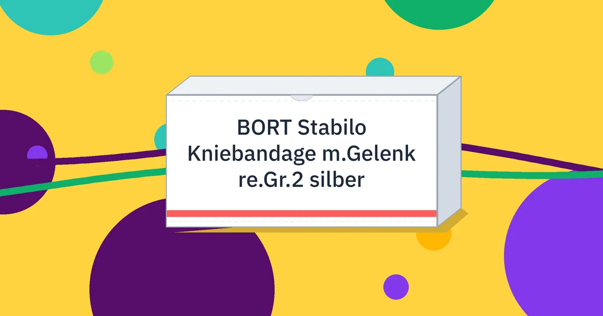 Symbolbild: Packung mit der Aufschrift BORT Stabilo Kniebandage m.Gelenk re.Gr.2 silber (PZN 16845797) – Verfügbarkeit und Bezug in Apotheken in Frankfurt am Main