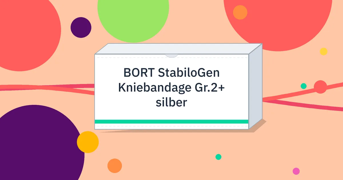 Symbolbild: Packung mit der Aufschrift BORT StabiloGen Kniebandage Gr.2+ silber (PZN 16846414) – Verfügbarkeit und Bezug in Apotheken in Frankfurt am Main
