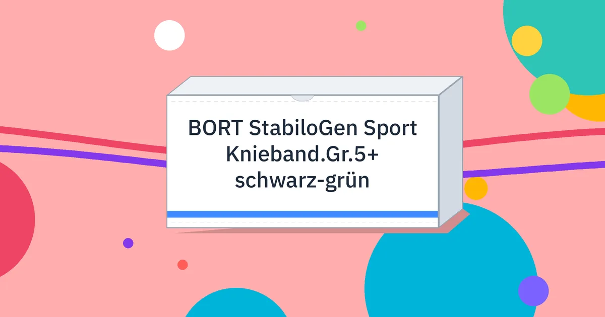 Symbolbild: Packung mit der Aufschrift BORT StabiloGen Sport Knieband.Gr.5+ schwarz-grün (PZN 16846638) – Verfügbarkeit und Bezug in Apotheken in Frankfurt am Main