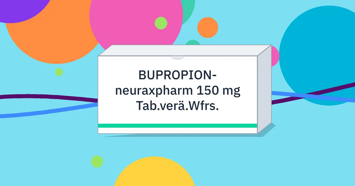 Symbolbild: Packung mit der Aufschrift BUPROPION-neuraxpharm 150 mg Tab.verä.Wfrs. (PZN 10713847) – Verfügbarkeit und Bezug in Apotheken in Frankfurt am Main