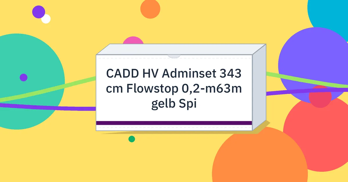 Symbolbild: Packung mit der Aufschrift CADD HV Adminset 343 cm Flowstop 0,2-m63m gelb Spi (PZN 16786244) – Verfügbarkeit und Bezug in Apotheken in Frankfurt am Main