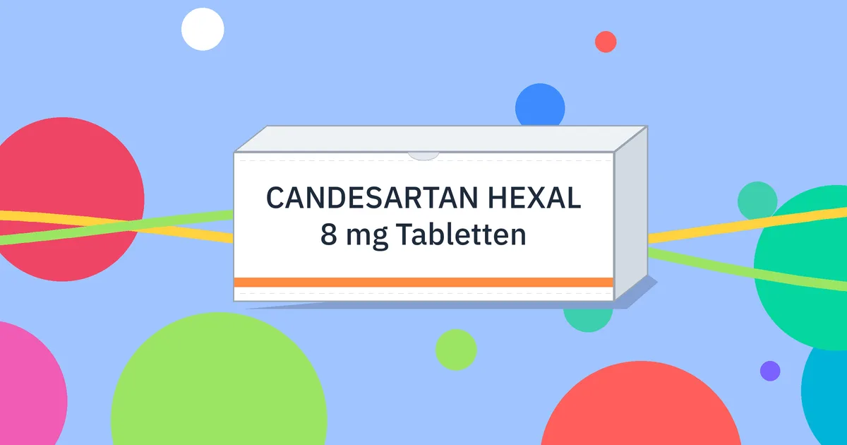 Symbolbild: Packung mit der Aufschrift CANDESARTAN HEXAL 8 mg Tabletten (PZN 19127625) – Verfügbarkeit und Bezug in Apotheken in Frankfurt am Main