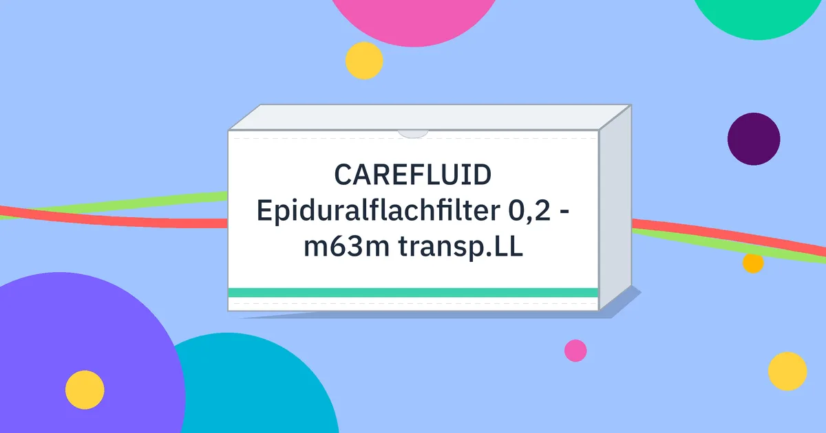 Symbolbild: Packung mit der Aufschrift CAREFLUID Epiduralflachfilter 0,2 -m63m transp.LL (PZN 02294276) – Verfügbarkeit und Bezug in Apotheken in Frankfurt am Main