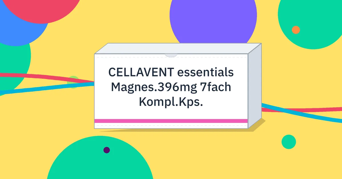 Symbolbild: Packung mit der Aufschrift CELLAVENT essentials Magnes.396mg 7fach Kompl.Kps. (PZN 19900611) – Verfügbarkeit und Bezug in Apotheken in Frankfurt am Main