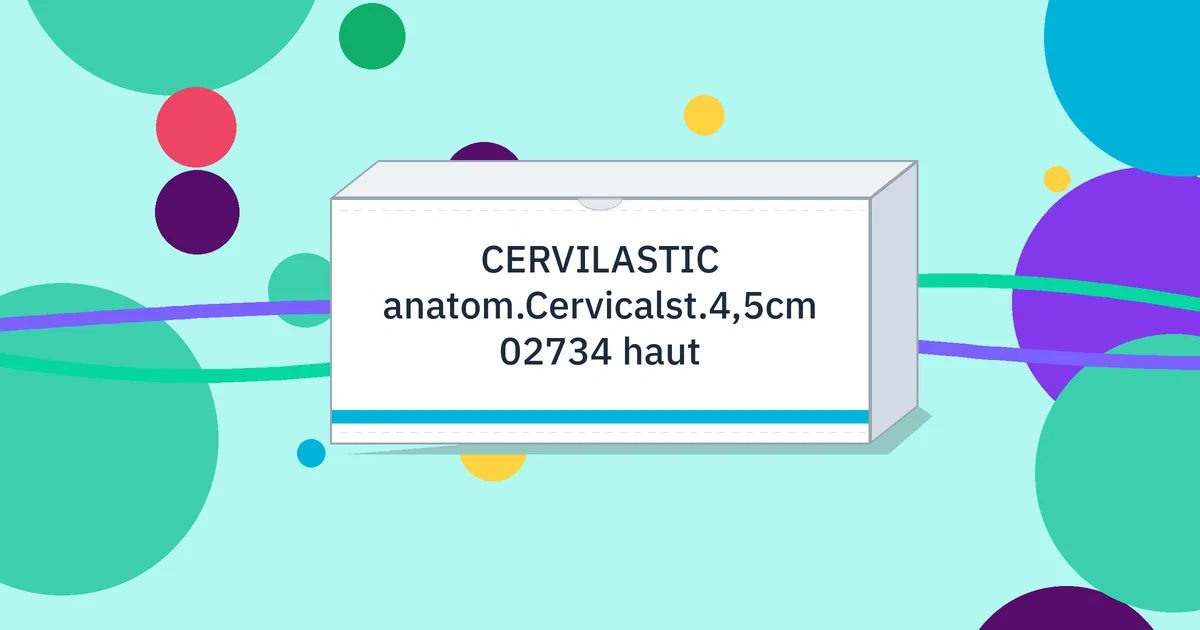 Symbolbild: Packung mit der Aufschrift CERVILASTIC anatom.Cervicalst.4,5cm 02734 haut (PZN 01472267) – Verfügbarkeit und Bezug in Apotheken in Frankfurt am Main