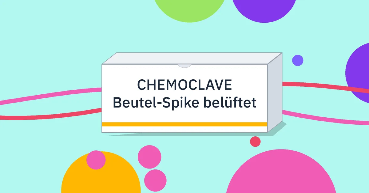 Symbolbild: Packung mit der Aufschrift CHEMOCLAVE Beutel-Spike belüftet (PZN 18499661) – Verfügbarkeit und Bezug in Apotheken in Frankfurt am Main