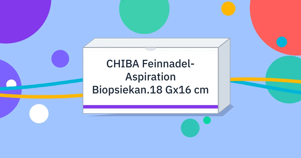 Symbolbild: Packung mit der Aufschrift CHIBA Feinnadel-Aspiration Biopsiekan.18 Gx16 cm (PZN 12497425) – Verfügbarkeit und Bezug in Apotheken in Frankfurt am Main
