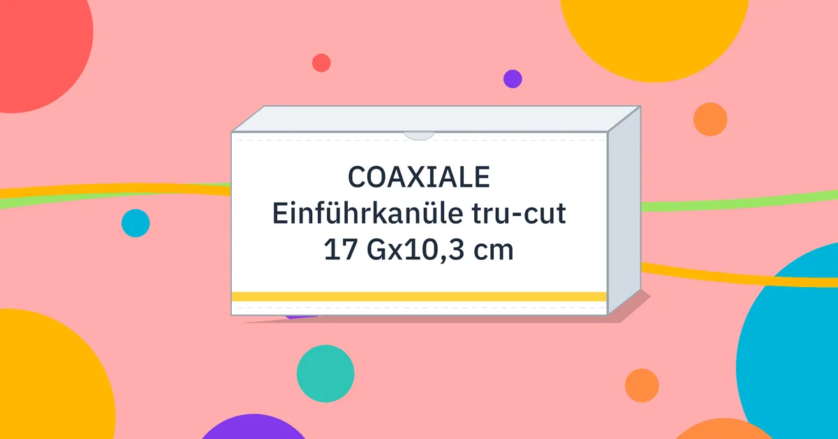 Symbolbild: Packung mit der Aufschrift COAXIALE Einführkanüle tru-cut 17 Gx10,3 cm (PZN 16087664) – Verfügbarkeit und Bezug in Apotheken in Frankfurt am Main