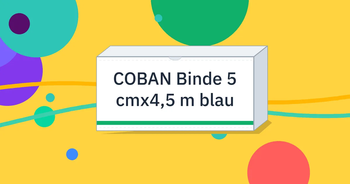 Symbolbild: Packung mit der Aufschrift COBAN Binde 5 cmx4,5 m blau (PZN 15292818) – Verfügbarkeit und Bezug in Apotheken in Frankfurt am Main