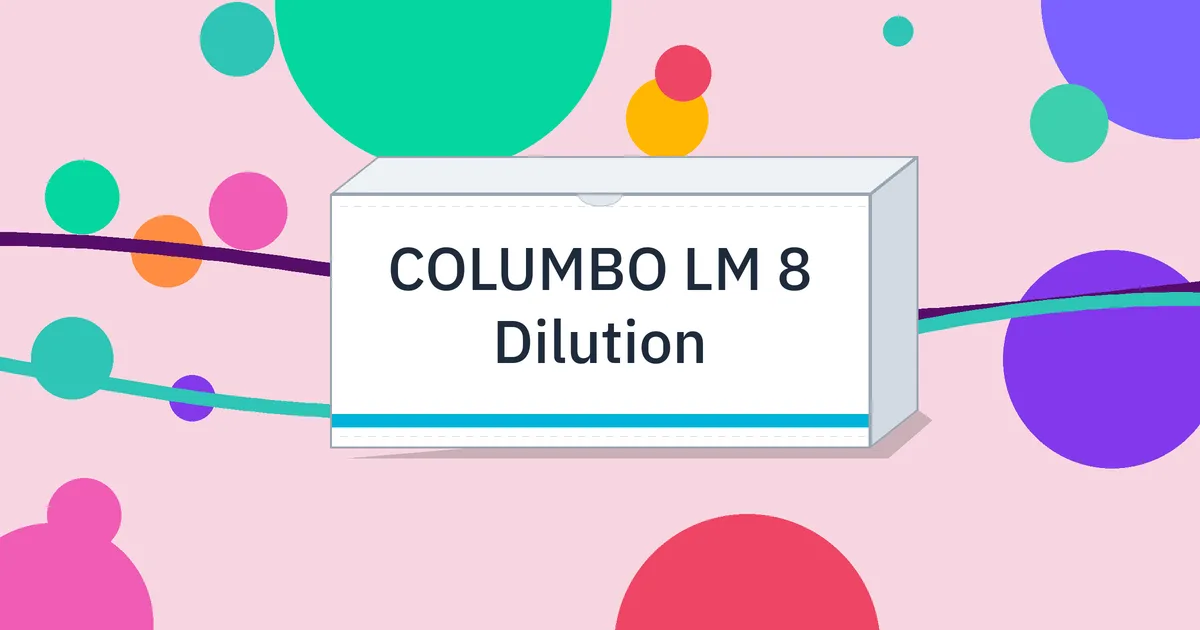 Symbolbild: Packung mit der Aufschrift COLUMBO LM 8 Dilution (PZN 13448713) – Verfügbarkeit und Bezug in Apotheken in Frankfurt am Main