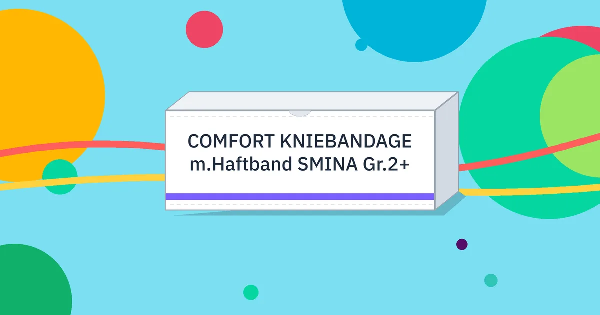Symbolbild: Packung mit der Aufschrift COMFORT KNIEBANDAGE m.Haftband SMINA Gr.2+ (PZN 20162791) – Verfügbarkeit und Bezug in Apotheken in Frankfurt am Main