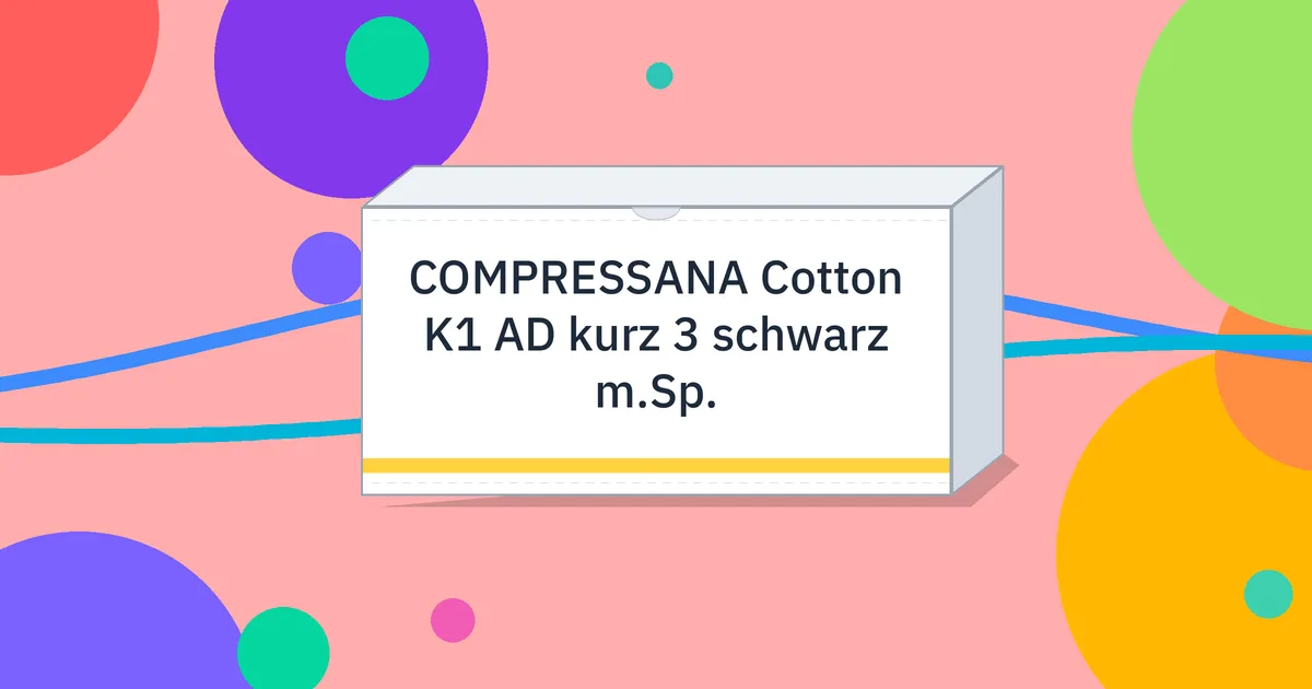 Symbolbild: Packung mit der Aufschrift COMPRESSANA Cotton K1 AD kurz 3 schwarz m.Sp. (PZN 10215799) – Verfügbarkeit und Bezug in Apotheken in Frankfurt am Main