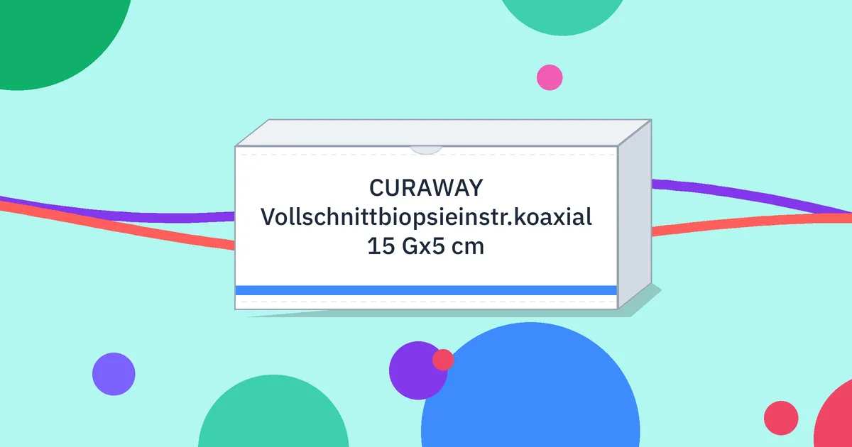 Symbolbild: Packung mit der Aufschrift CURAWAY Vollschnittbiopsieinstr.koaxial 15 Gx5 cm (PZN 20030138) – Verfügbarkeit und Bezug in Apotheken in Frankfurt am Main