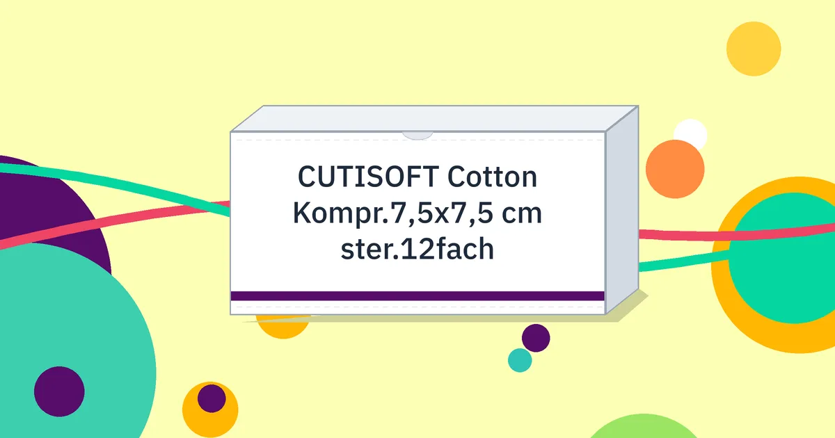 Symbolbild: Packung mit der Aufschrift CUTISOFT Cotton Kompr.7,5x7,5 cm ster.12fach (PZN 12656214) – Verfügbarkeit und Bezug in Apotheken in Frankfurt am Main