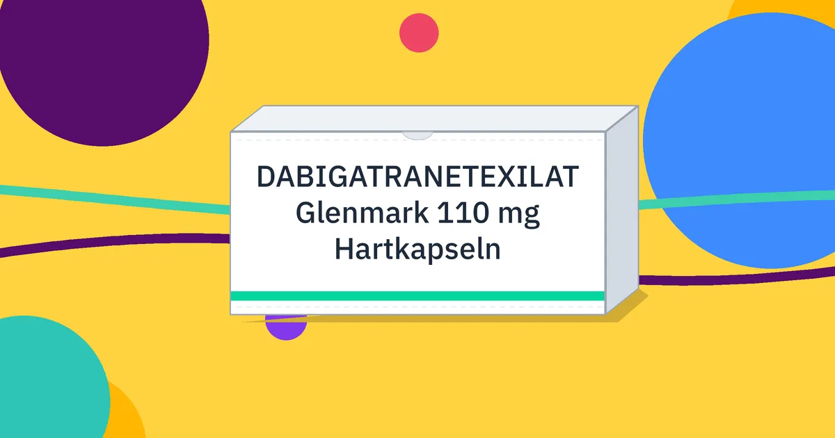 Symbolbild: Packung mit der Aufschrift DABIGATRANETEXILAT Glenmark 110 mg Hartkapseln (PZN 18444424) – Verfügbarkeit und Bezug in Apotheken in Frankfurt am Main