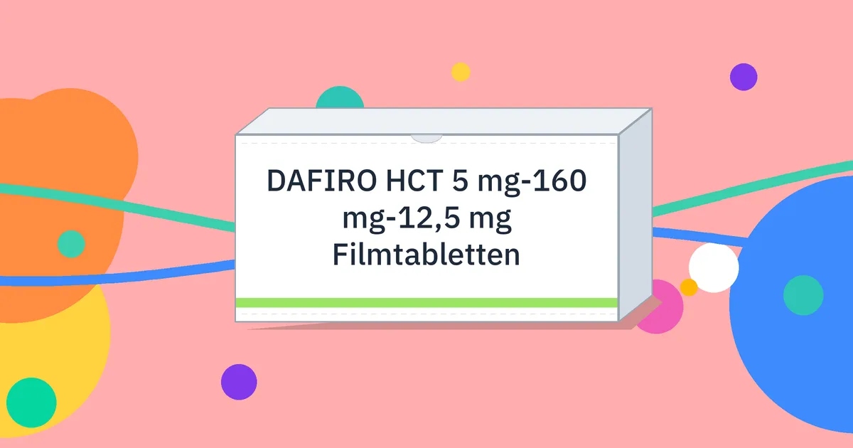 Symbolbild: Packung mit der Aufschrift DAFIRO HCT 5 mg-160 mg-12,5 mg Filmtabletten (PZN 20687631) – Verfügbarkeit und Bezug in Apotheken in Frankfurt am Main