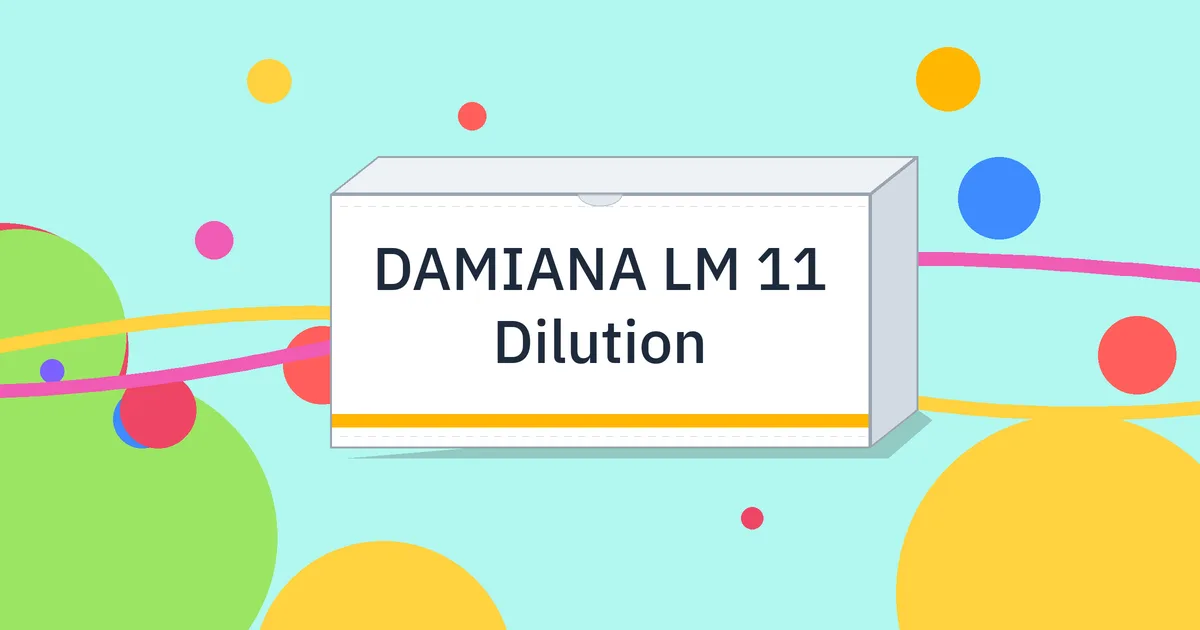 Symbolbild: Packung mit der Aufschrift DAMIANA LM 11 Dilution (PZN 13460973) – Verfügbarkeit und Bezug in Apotheken in Frankfurt am Main