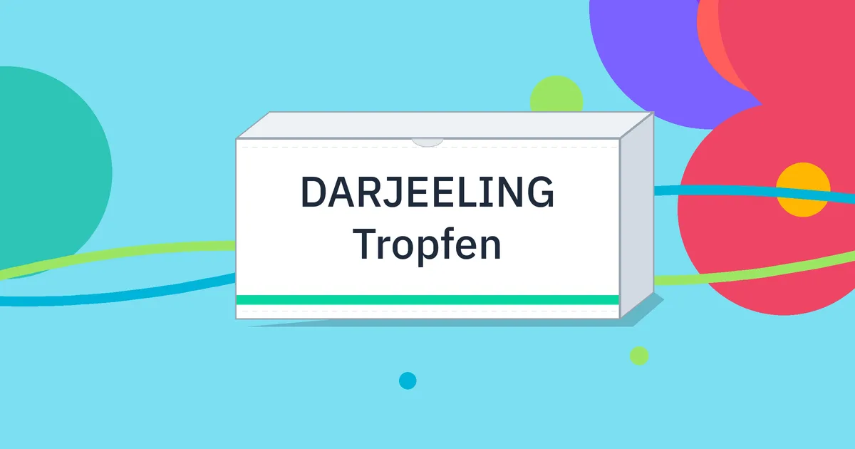 Symbolbild: Packung mit der Aufschrift DARJEELING Tropfen (PZN 16673600) – Verfügbarkeit und Bezug in Apotheken in Frankfurt am Main