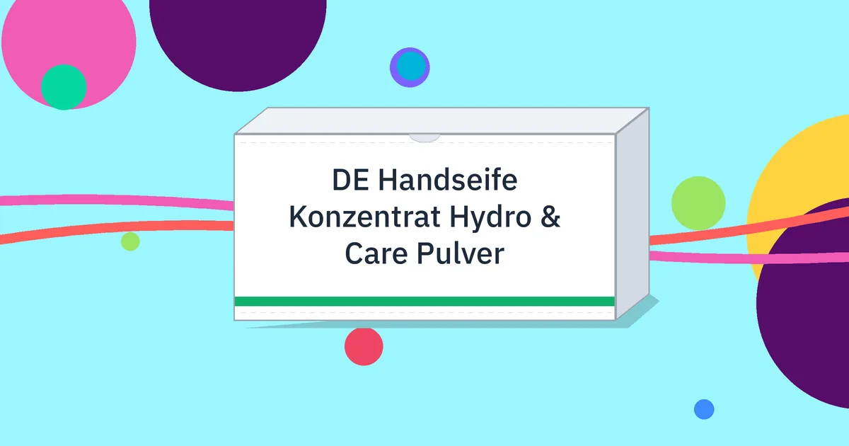 Symbolbild: Packung mit der Aufschrift DE Handseife Konzentrat Hydro & Care Pulver (PZN 17929697) – Verfügbarkeit und Bezug in Apotheken in Frankfurt am Main