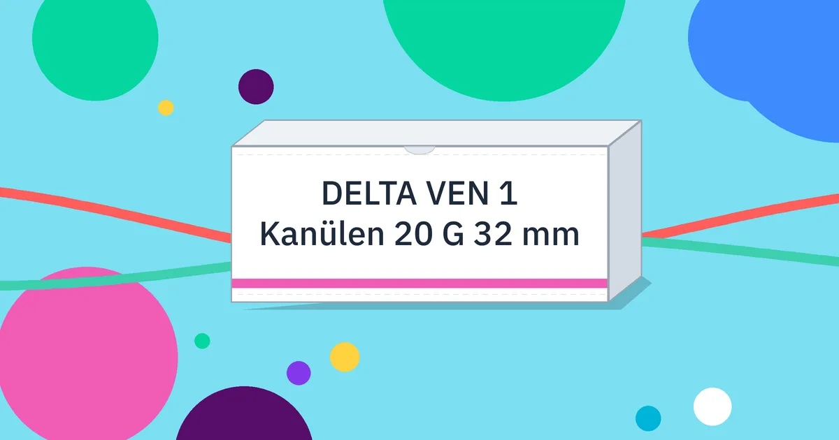 Symbolbild: Packung mit der Aufschrift DELTA VEN 1 Kanülen 20 G 32 mm (PZN 07757657) – Verfügbarkeit und Bezug in Apotheken in Frankfurt am Main