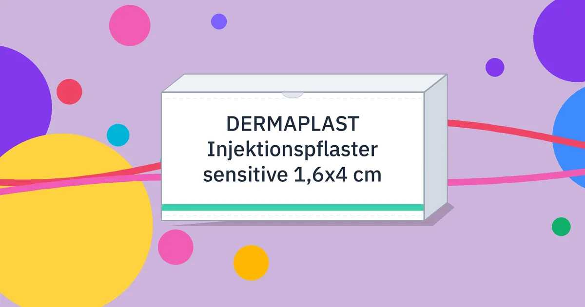 Symbolbild: Packung mit der Aufschrift DERMAPLAST Injektionspflaster sensitive 1,6x4 cm (PZN 12776289) – Verfügbarkeit und Bezug in Apotheken in Frankfurt am Main