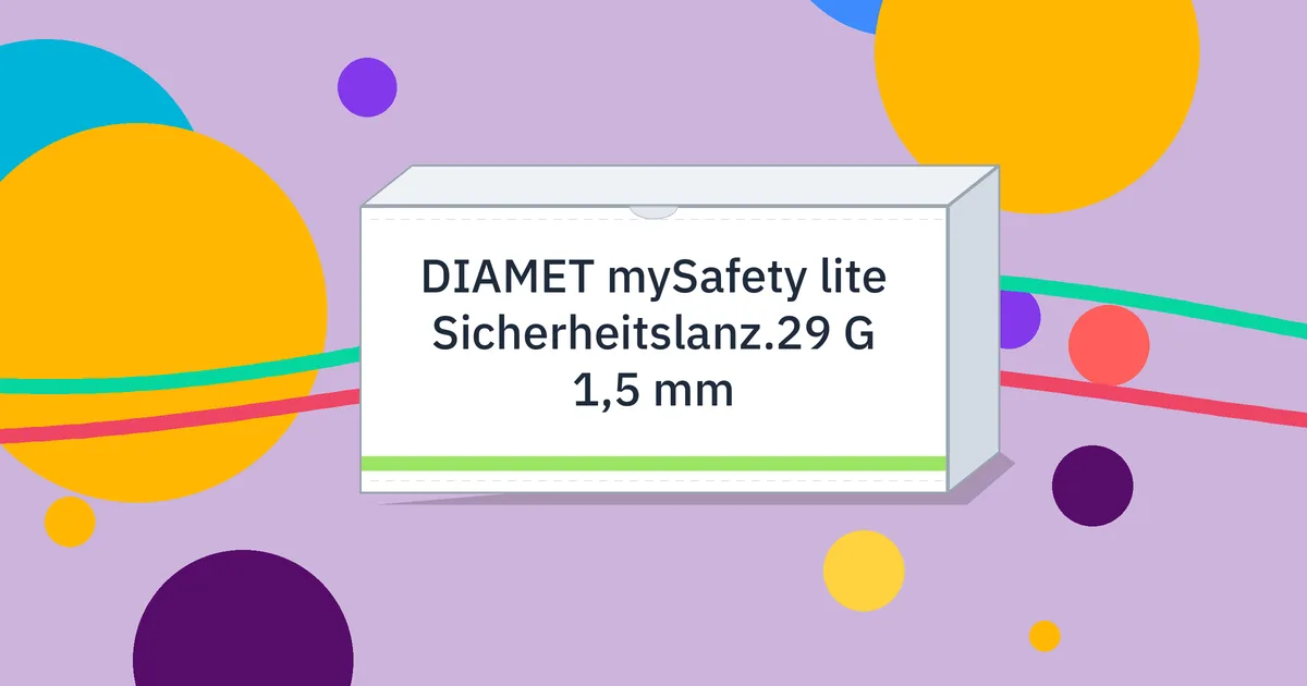 Symbolbild: Packung mit der Aufschrift DIAMET mySafety lite Sicherheitslanz.29 G 1,5 mm (PZN 17932618) – Verfügbarkeit und Bezug in Apotheken in Frankfurt am Main