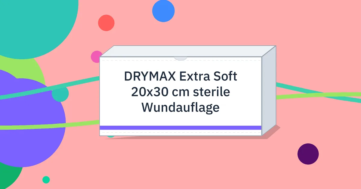 Symbolbild: Packung mit der Aufschrift DRYMAX Extra Soft 20x30 cm sterile Wundauflage (PZN 12869424) – Verfügbarkeit und Bezug in Apotheken in Frankfurt am Main