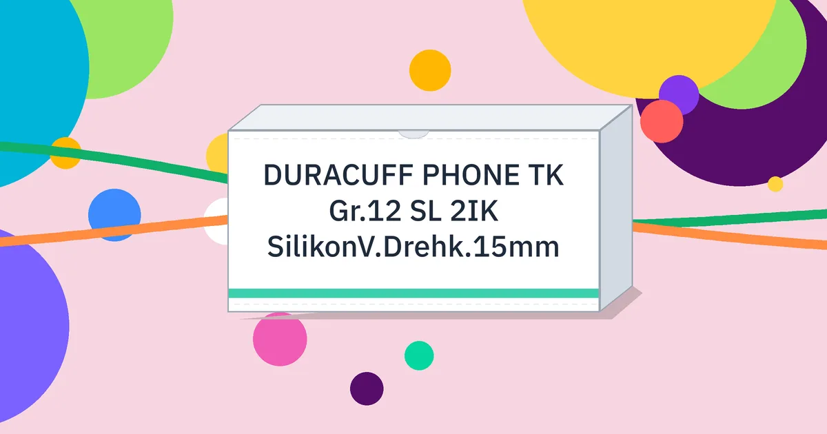 Symbolbild: Packung mit der Aufschrift DURACUFF PHONE TK Gr.12 SL 2IK SilikonV.Drehk.15mm (PZN 04958881) – Verfügbarkeit und Bezug in Apotheken in Frankfurt am Main