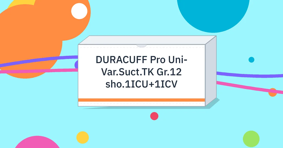 Symbolbild: Packung mit der Aufschrift DURACUFF Pro Uni-Var.Suct.TK Gr.12 sho.1ICU+1ICV (PZN 19244578) – Verfügbarkeit und Bezug in Apotheken in Frankfurt am Main