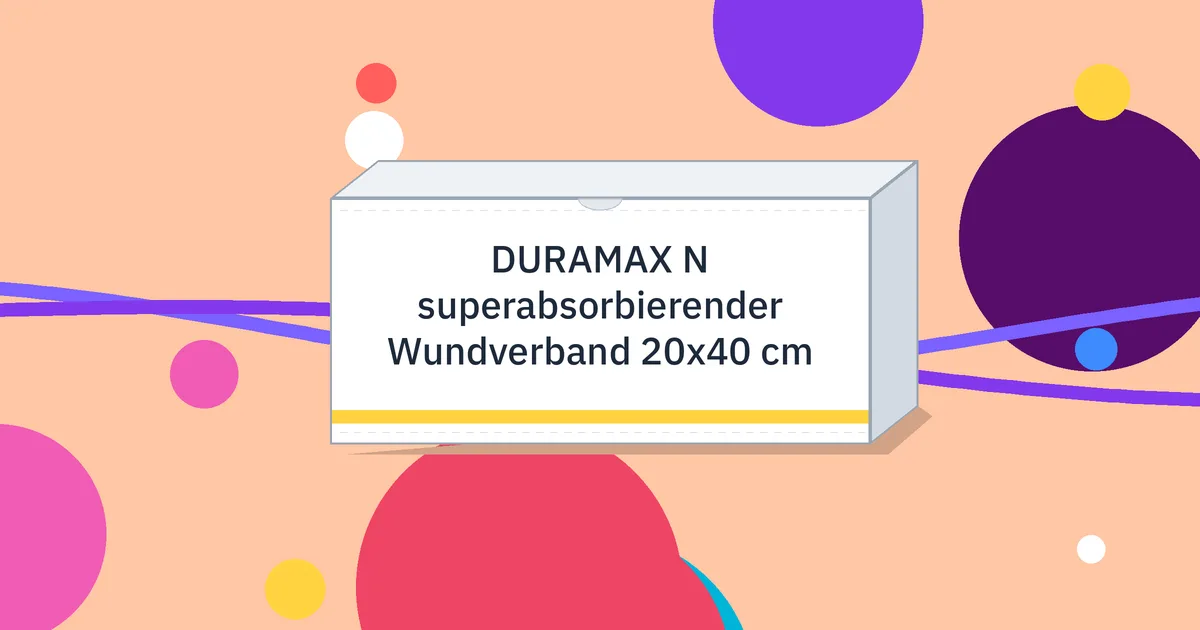 Symbolbild: Packung mit der Aufschrift DURAMAX N superabsorbierender Wundverband 20x40 cm (PZN 20327938) – Verfügbarkeit und Bezug in Apotheken in Frankfurt am Main