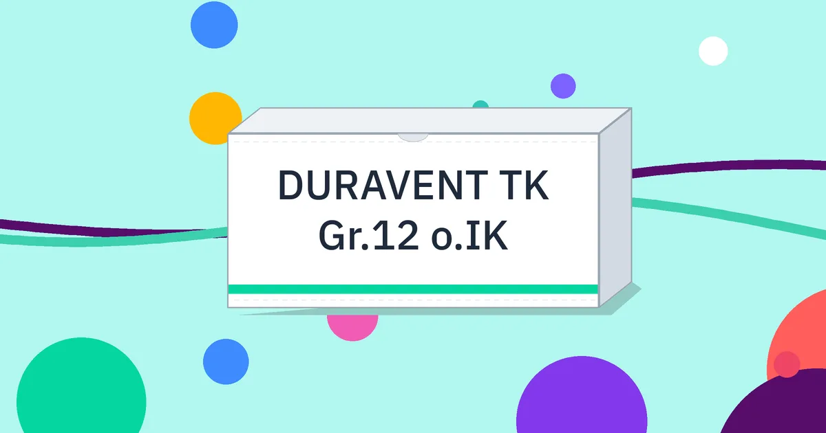 Symbolbild: Packung mit der Aufschrift DURAVENT TK Gr.12 o.IK (PZN 04459712) – Verfügbarkeit und Bezug in Apotheken in Frankfurt am Main