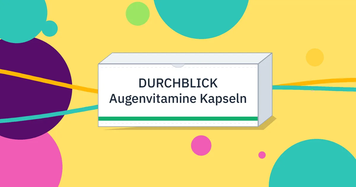Symbolbild: Packung mit der Aufschrift DURCHBLICK Augenvitamine Kapseln (PZN 18195582) – Verfügbarkeit und Bezug in Apotheken in Frankfurt am Main