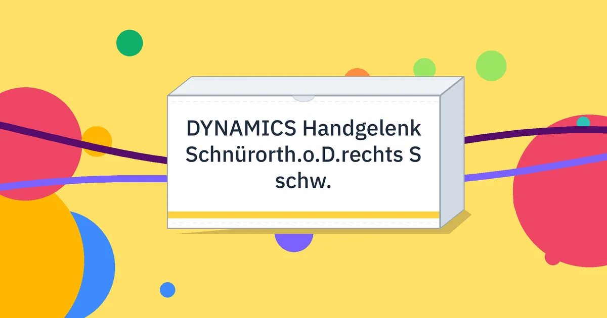 Symbolbild: Packung mit der Aufschrift DYNAMICS Handgelenk Schnürorth.o.D.rechts S schw. (PZN 10632971) – Verfügbarkeit und Bezug in Apotheken in Frankfurt am Main