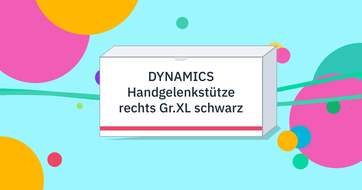 Symbolbild: Packung mit der Aufschrift DYNAMICS Handgelenkstütze rechts Gr.XL schwarz (PZN 10633491) – Verfügbarkeit und Bezug in Apotheken in Frankfurt am Main
