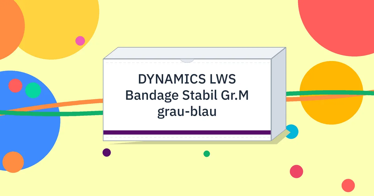 Symbolbild: Packung mit der Aufschrift DYNAMICS LWS Bandage Stabil Gr.M grau-blau (PZN 10634421) – Verfügbarkeit und Bezug in Apotheken in Frankfurt am Main