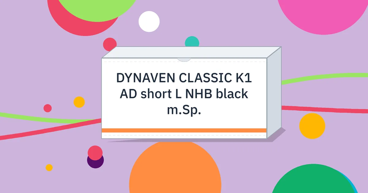 Symbolbild: Packung mit der Aufschrift DYNAVEN CLASSIC K1 AD short L NHB black m.Sp. (PZN 18415078) – Verfügbarkeit und Bezug in Apotheken in Frankfurt am Main