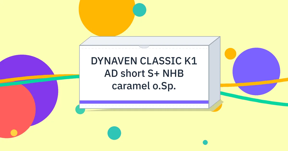 Symbolbild: Packung mit der Aufschrift DYNAVEN CLASSIC K1 AD short S+ NHB caramel o.Sp. (PZN 18414630) – Verfügbarkeit und Bezug in Apotheken in Frankfurt am Main