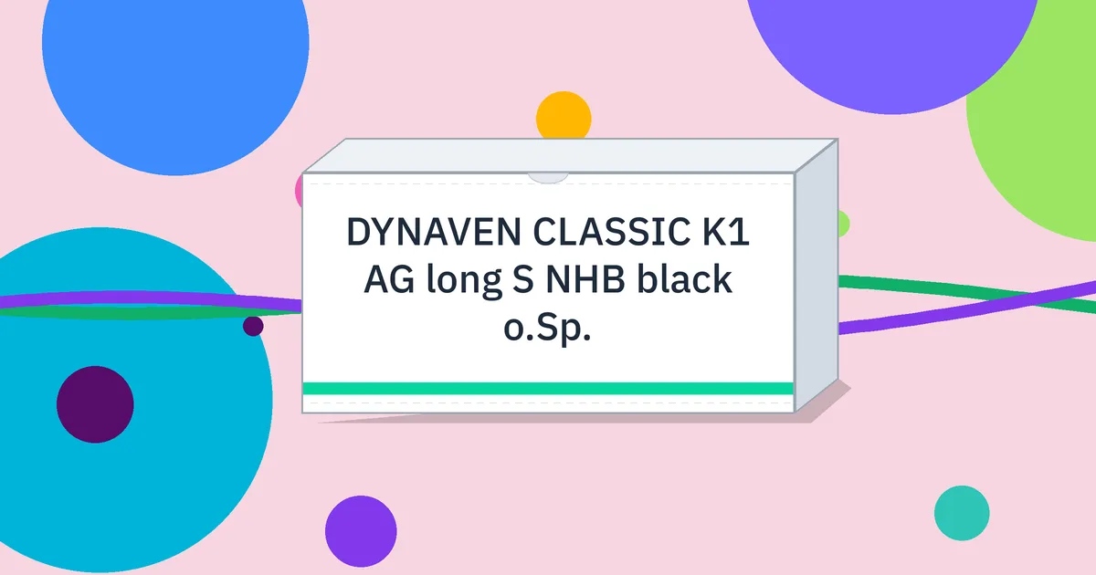 Symbolbild: Packung mit der Aufschrift DYNAVEN CLASSIC K1 AG long S NHB black o.Sp. (PZN 18415345) – Verfügbarkeit und Bezug in Apotheken in Frankfurt am Main
