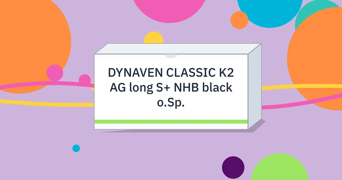 Symbolbild: Packung mit der Aufschrift DYNAVEN CLASSIC K2 AG long S+ NHB black o.Sp. (PZN 18418326) – Verfügbarkeit und Bezug in Apotheken in Frankfurt am Main