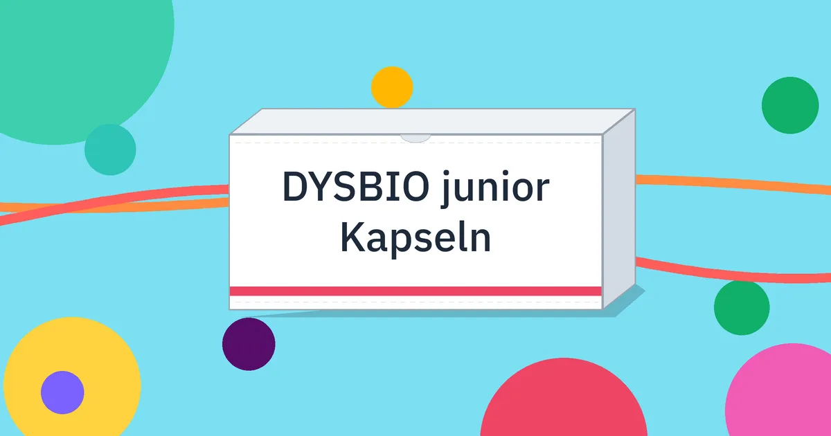 Symbolbild: Packung mit der Aufschrift DYSBIO junior Kapseln (PZN 16588923) – Verfügbarkeit und Bezug in Apotheken in Frankfurt am Main