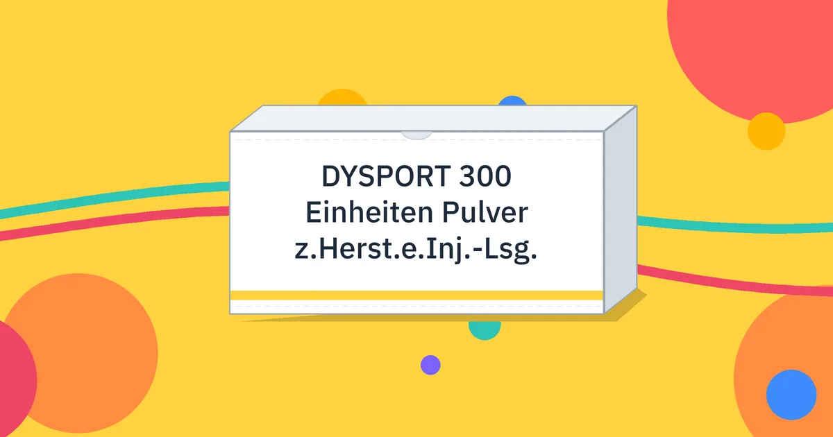 Symbolbild: Packung mit der Aufschrift DYSPORT 300 Einheiten Pulver z.Herst.e.Inj.-Lsg. (PZN 13342848) – Verfügbarkeit und Bezug in Apotheken in Frankfurt am Main