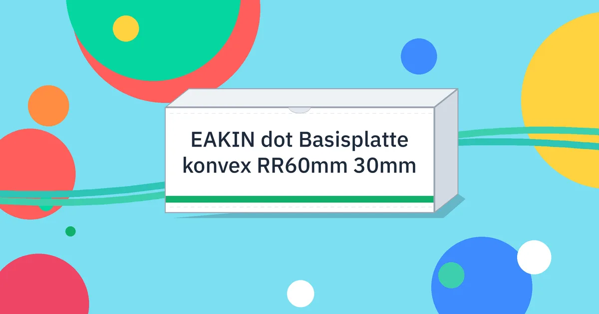 Symbolbild: Packung mit der Aufschrift EAKIN dot Basisplatte konvex RR60mm 30mm (PZN 15608948) – Verfügbarkeit und Bezug in Apotheken in Frankfurt am Main