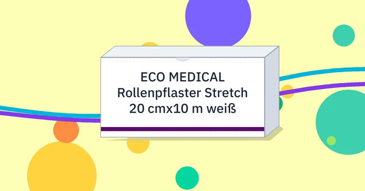Symbolbild: Packung mit der Aufschrift ECO MEDICAL Rollenpflaster Stretch 20 cmx10 m weiß (PZN 00734417) – Verfügbarkeit und Bezug in Apotheken in Frankfurt am Main