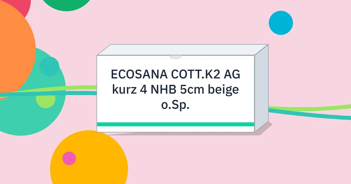 Symbolbild: Packung mit der Aufschrift ECOSANA COTT.K2 AG kurz 4 NHB 5cm beige o.Sp. (PZN 16949901) – Verfügbarkeit und Bezug in Apotheken in Frankfurt am Main