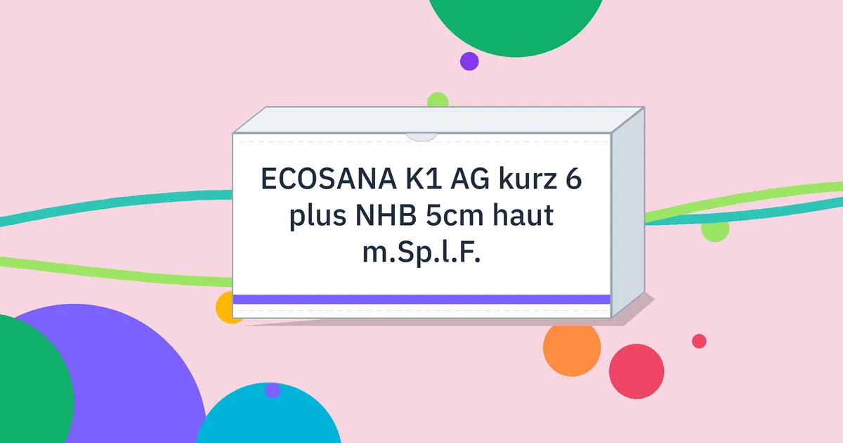 Symbolbild: Packung mit der Aufschrift ECOSANA K1 AG kurz 6 plus NHB 5cm haut m.Sp.l.F. (PZN 04730304) – Verfügbarkeit und Bezug in Apotheken in Frankfurt am Main
