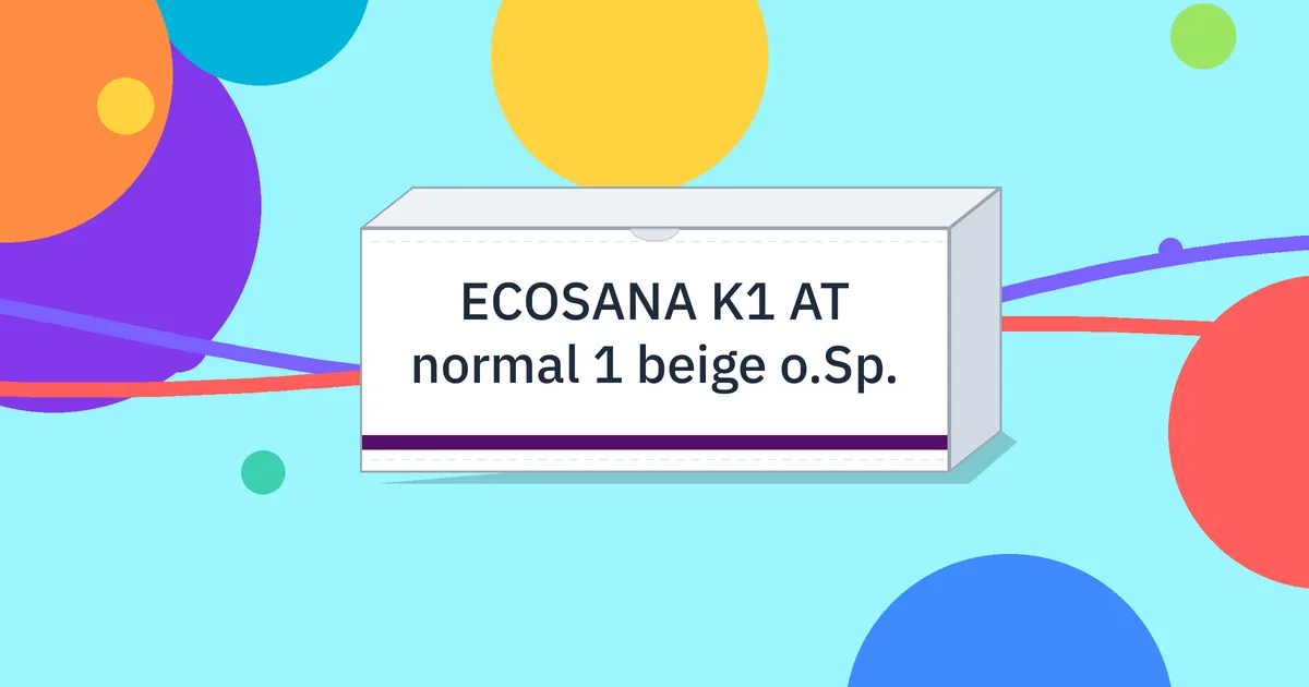 Symbolbild: Packung mit der Aufschrift ECOSANA K1 AT normal 1 beige o.Sp. (PZN 04731189) – Verfügbarkeit und Bezug in Apotheken in Frankfurt am Main